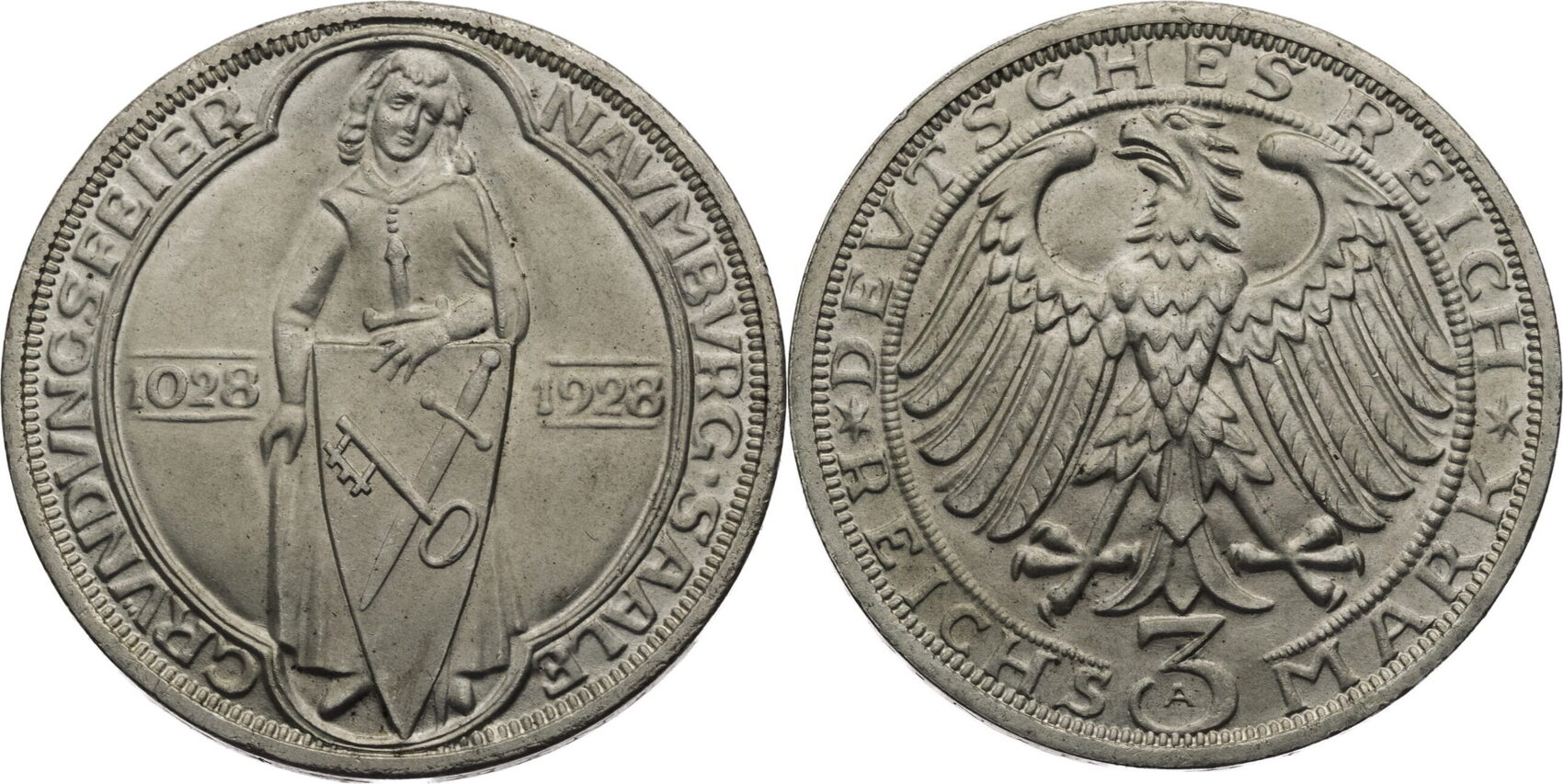 Weimarer Republik 3 Mark 1928 A Naumburg an der Saale ss-vz | MA-Shops