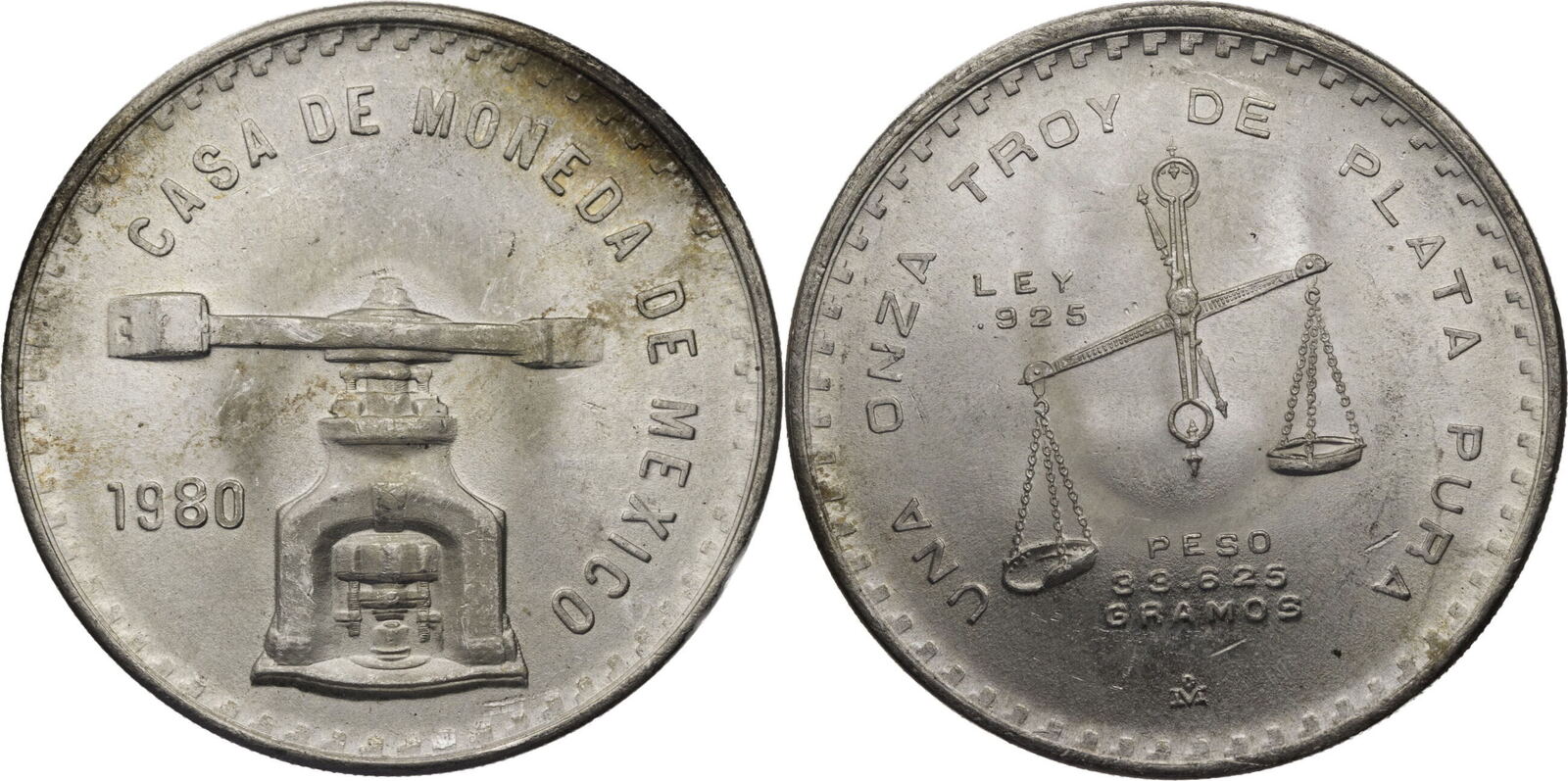 Mexiko 1 Peso / 1 Onza 1980 Mo Münzstätte von Mexico City (Casa de Moneda de Mexico) ss-vz ...