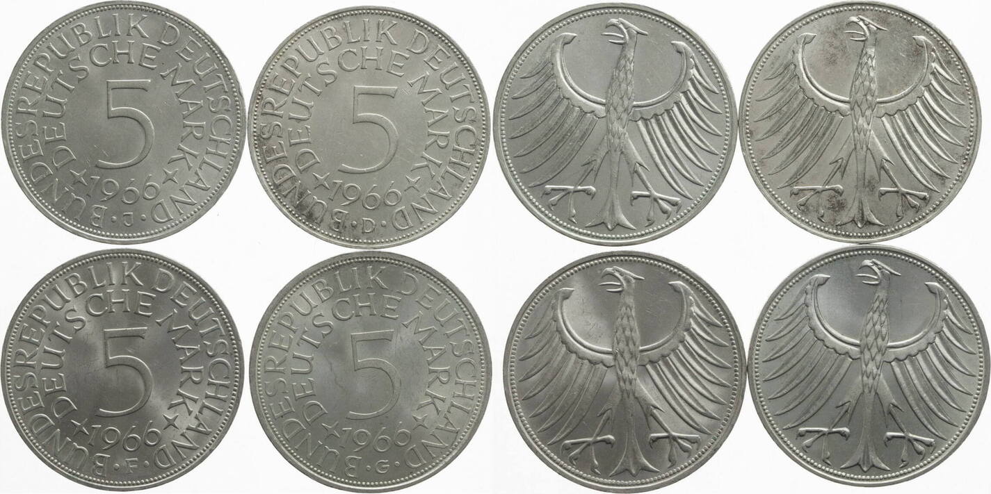 Bundesrepublik Deutschland 4 x 5 DM 1966 DFGJ kompletter Jahrgang! ss ...