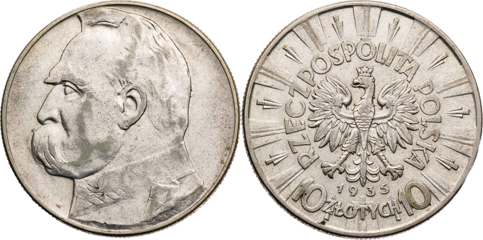 Polen 10 Zlotych 1935 Józef Piłsudski - Kursmünze (1934-1939) ss | MA-Shops