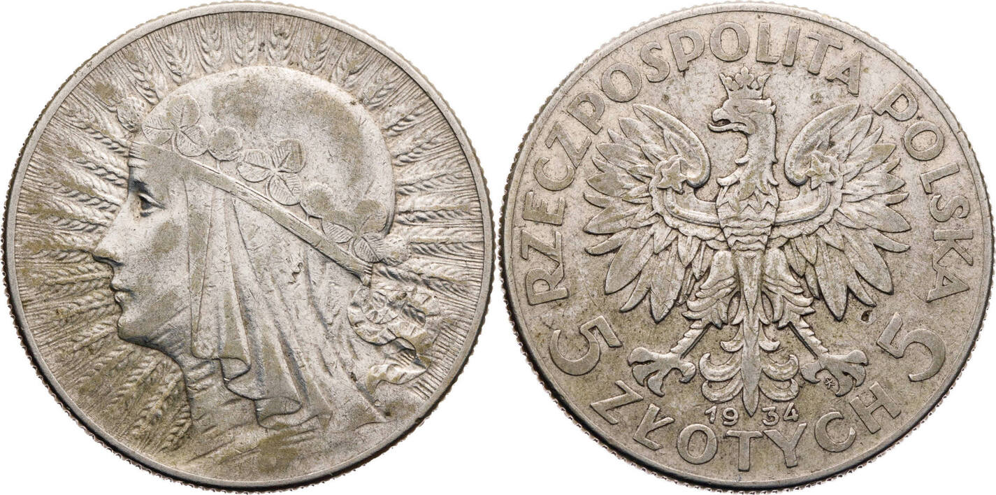 Polen 5 Zlotych 1934 MW Polonia - Kursmünze (1932-1934) ss | MA-Shops