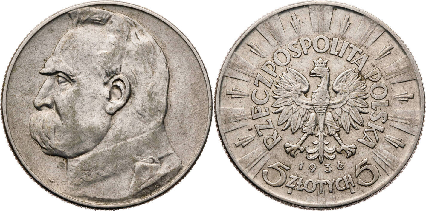 Polen 5 Zloty 1936 Jozef Pilsudski - Kursmünze (1934-1938) ss | MA-Shops