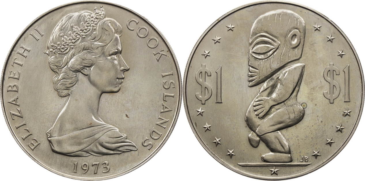 Cook Islands Dollar 1985 Tiki-Statue vz | MA-Shops