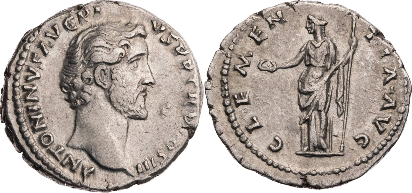 Römische Kaiserzeit Denar 141-143 n. Chr. Antoninus Pius, Kopf ...
