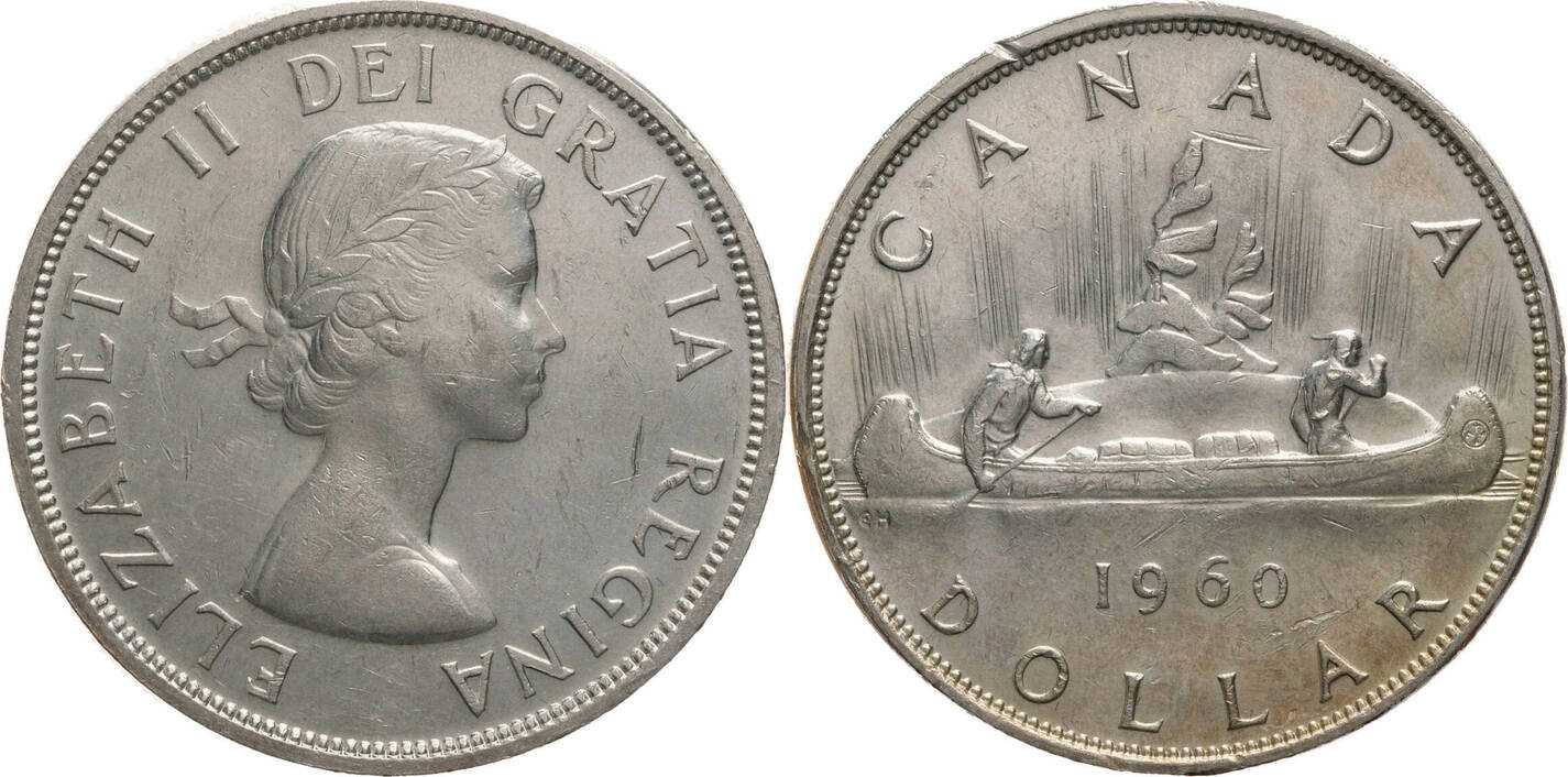 Kanada 1 Dollar 1960 Elizabeth II., Voyageur, Pelzhändler und Indianer ...