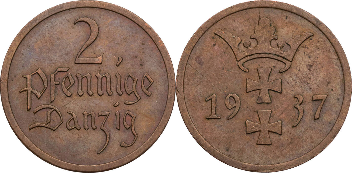Danzig 2 Pfennige 1937 (A) Kursmünze (1923-1937) ss | MA-Shops