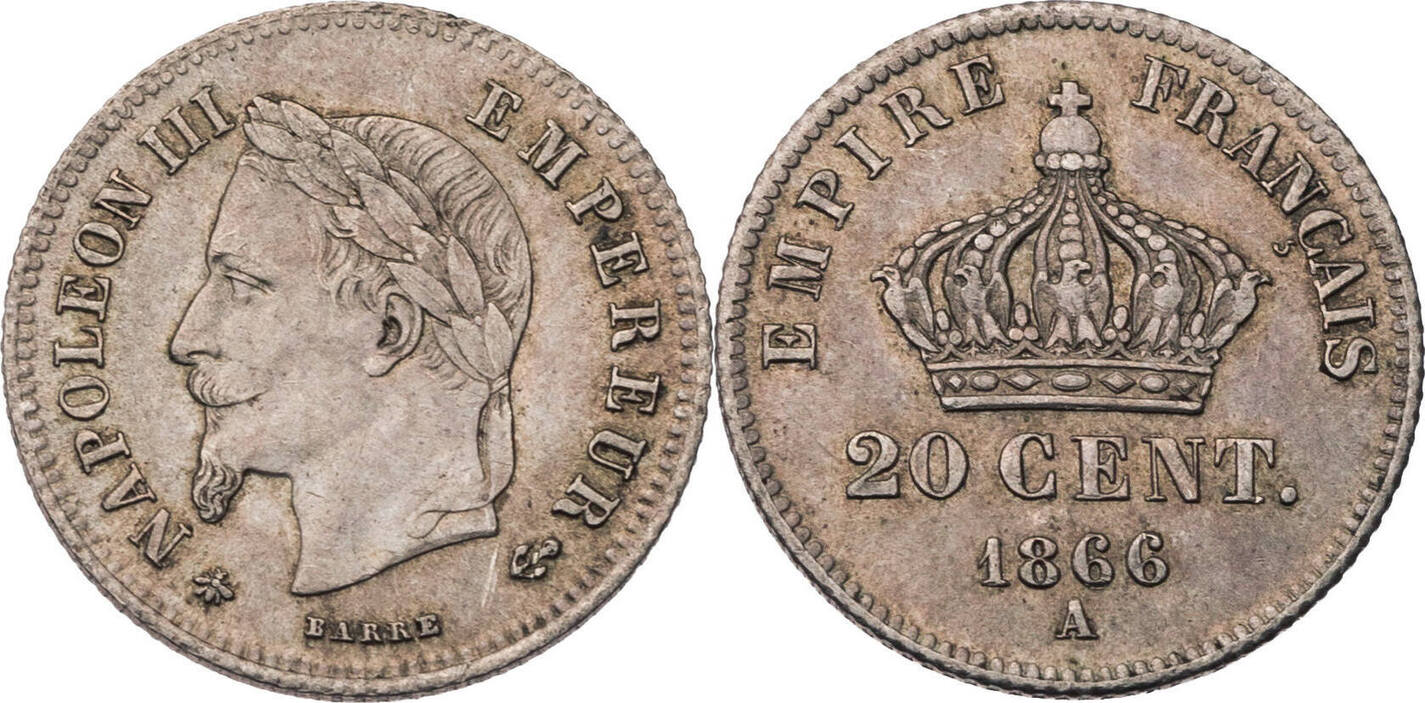 Frankreich 20 Centimes 1866 A Napoleon III. (1852-1870) - Kursmünze (1867-1868) ss-vz | MA-Shops