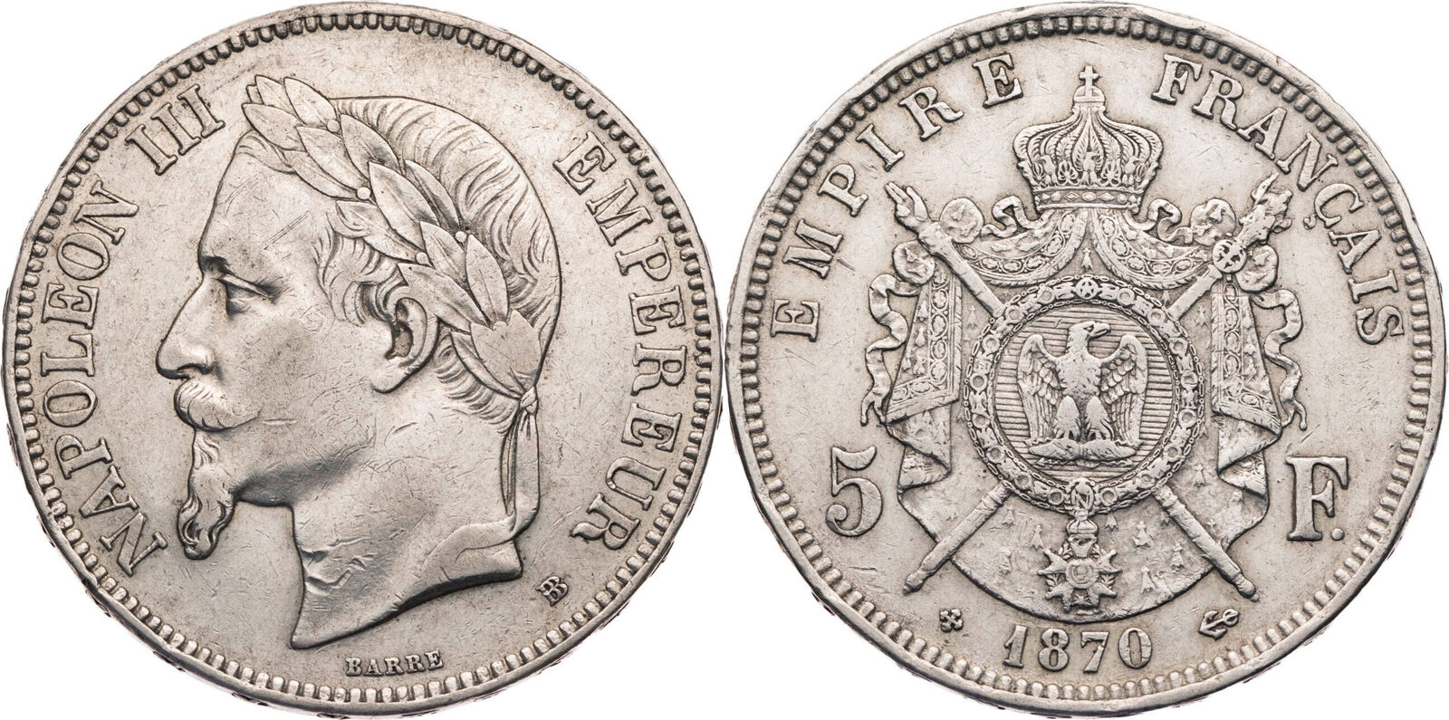 Frankreich 5 Francs 1870 BB Napoleon III. (1852-1870) - Kursmünze (1861-1870) ss | MA-Shops