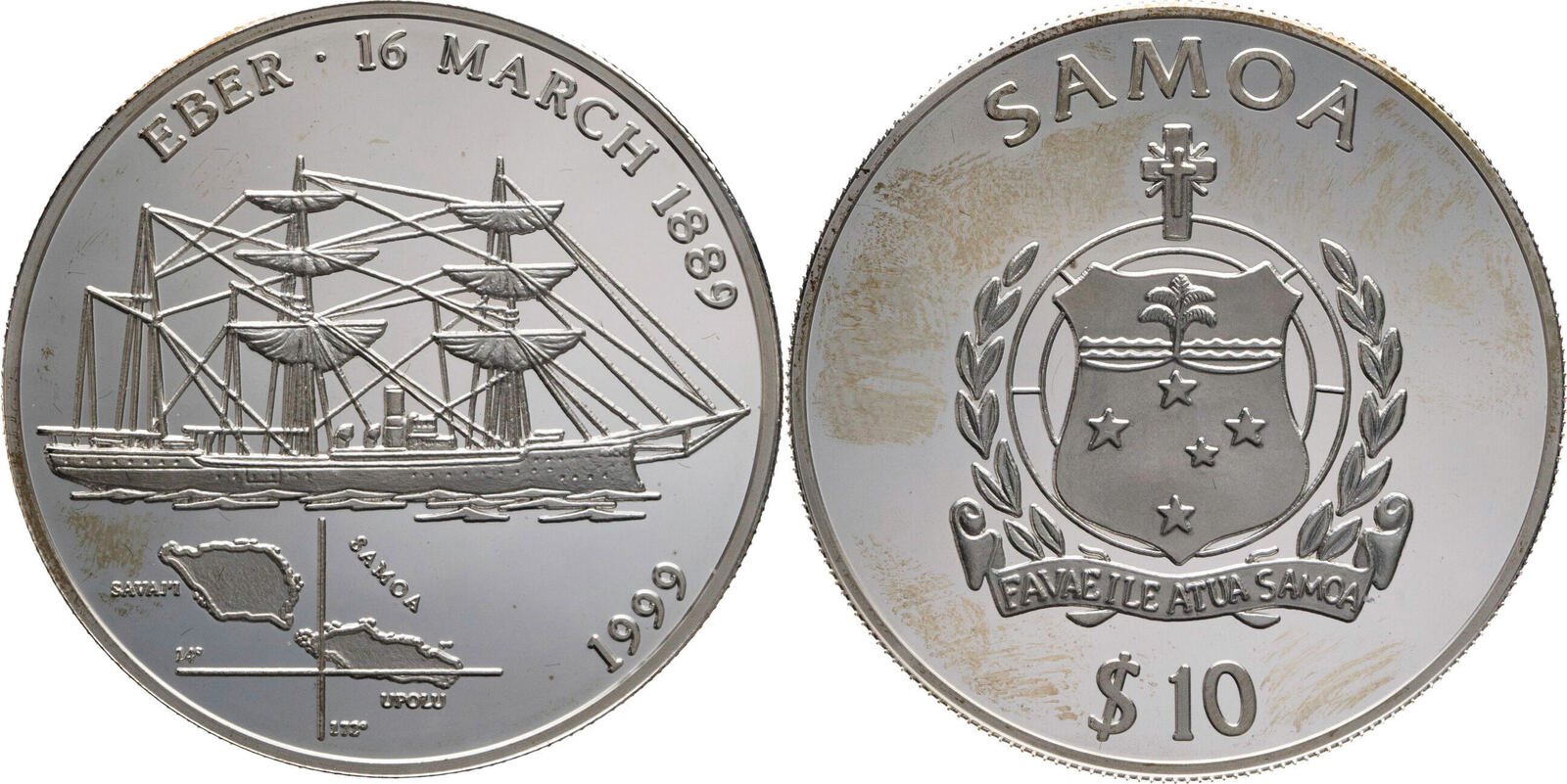 Samoa 10 Dollars 1999 Eber 16. März 1889 PP (gekapselt) | MA-Shops