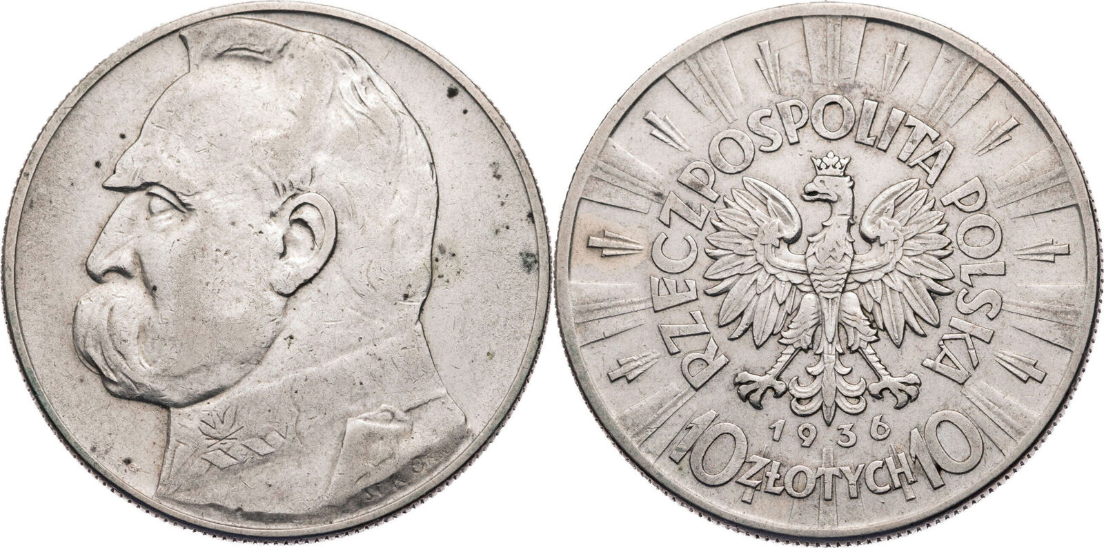 Polen 10 Zlotych 1936 Józef Piłsudski - Kursmünze (1934-1939) ss | MA-Shops