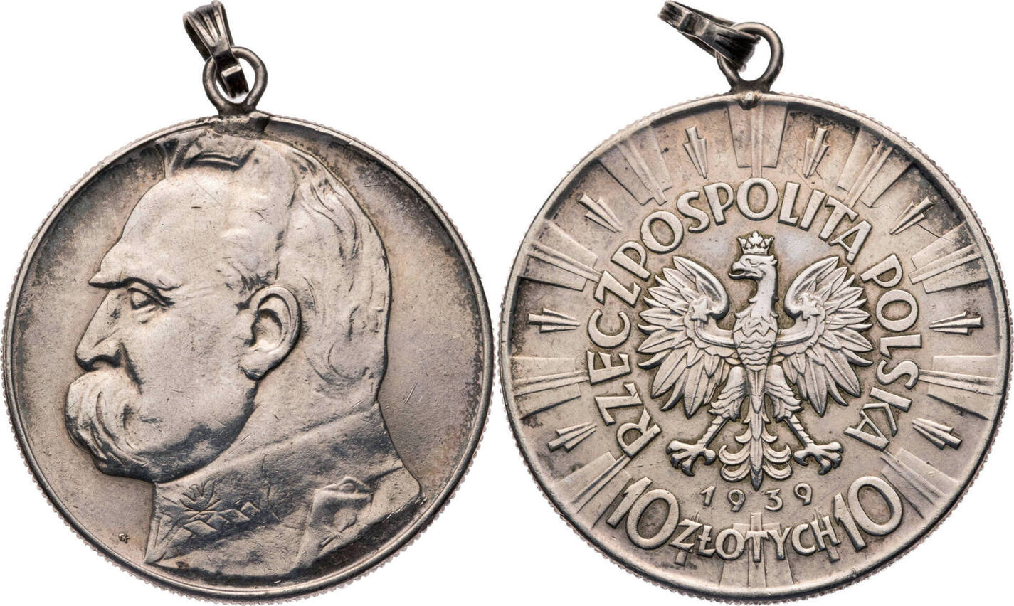 Polen 10 Zlotych 1939 Józef Piłsudski - Kursmünze (1934-1939) ss, gehenkelt | MA-Shops