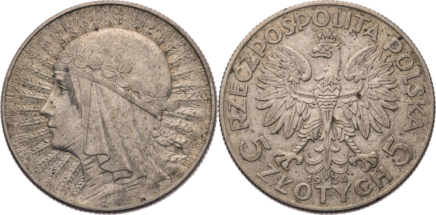 Polen 5 Zlotych 1934 MW Polonia - Kursmünze (1932-1934) ss | MA-Shops