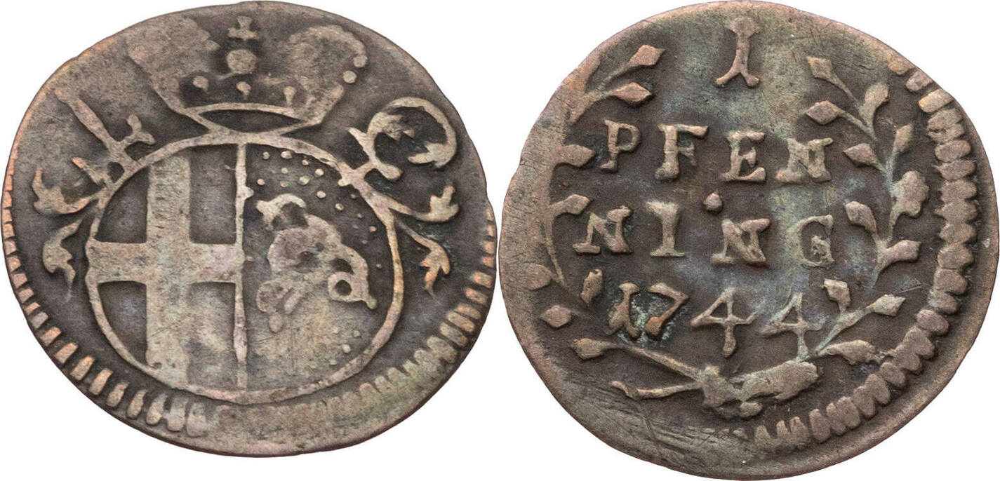 Fulda, Bistum Pfennig 1744 Amandus von Buseck (1737-1748) vz | MA-Shops