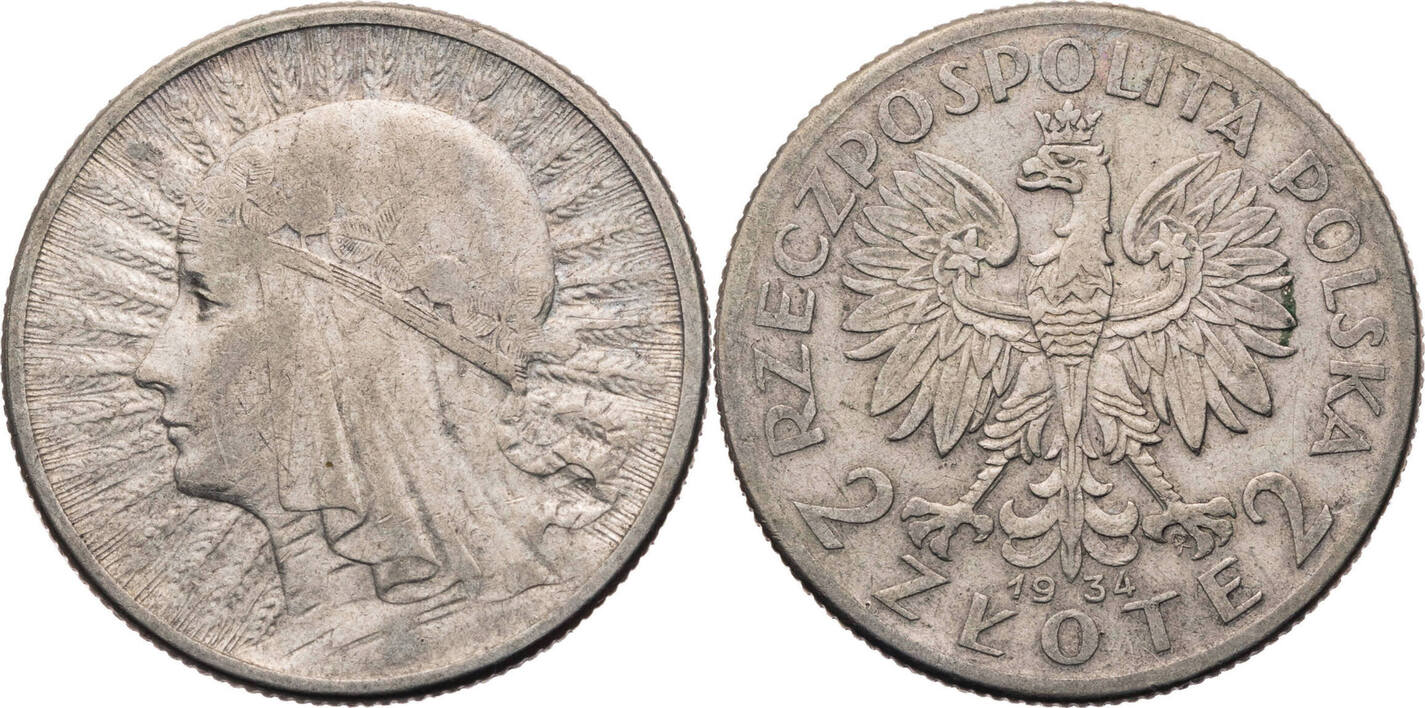 Polen, Republik 2 Zlote 1934 MW Polonia - Kursmünze (1932-1934) s-ss | MA-Shops