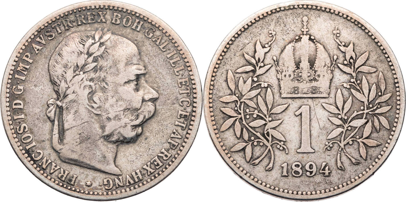 Österreich, Kaiserreich 1 Krone 1894 Franz Joseph I. (1848-1916) - Kursmünze (1892-1907) ss | MA ...