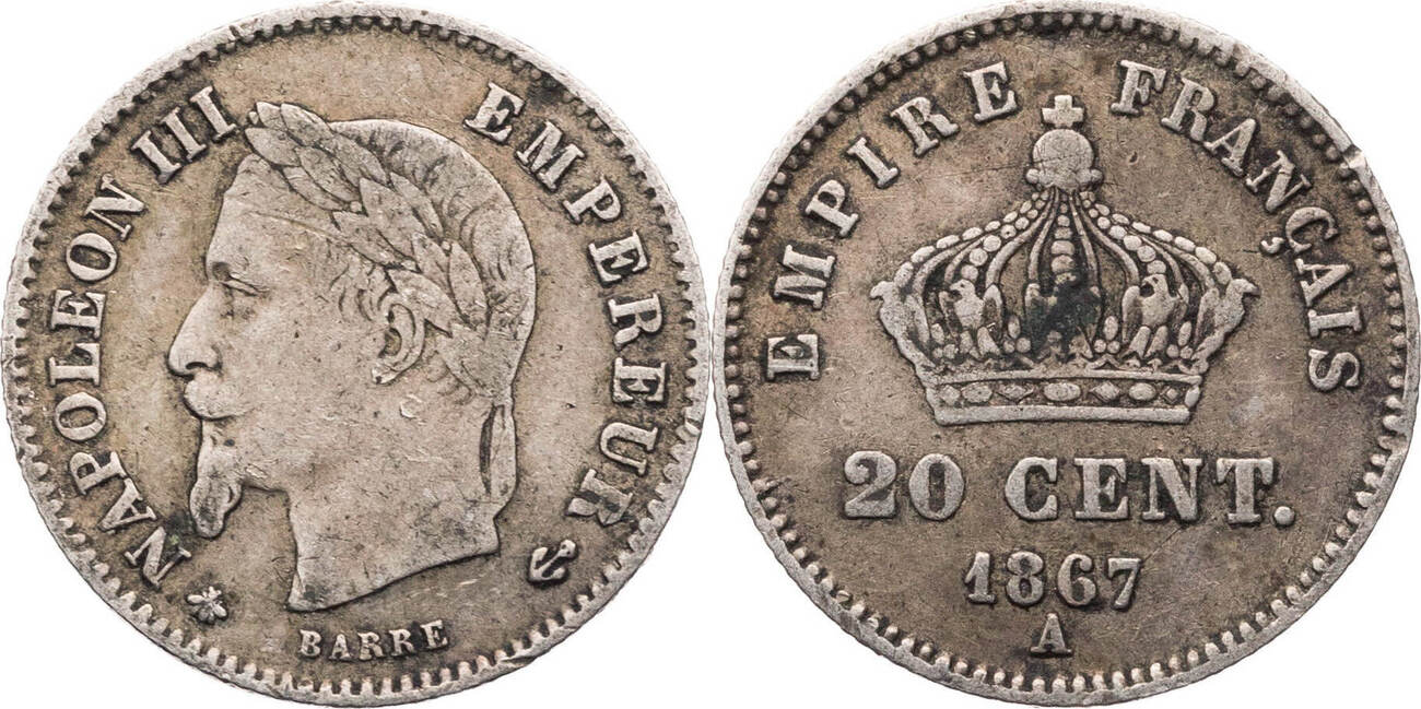 Frankreich, 2. Kaiserreich 20 Centimes 1867 A Napoleon III. (1852-1870) - Kursmünze (1867-1868 ...