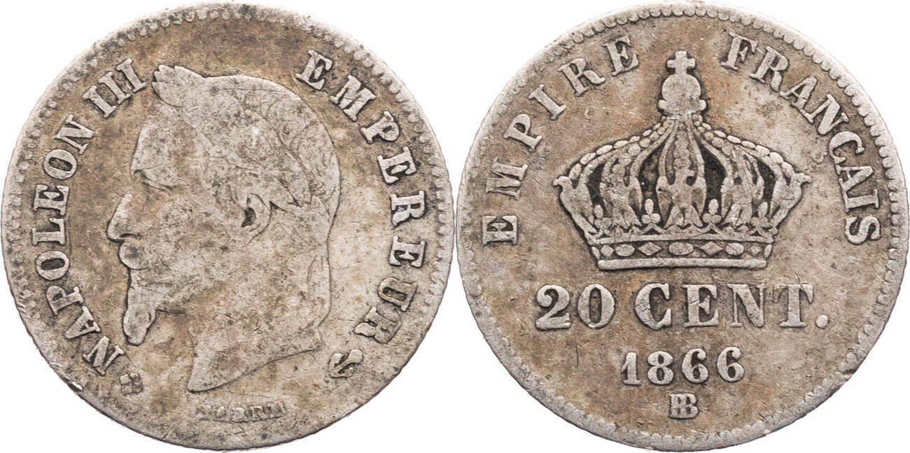 Frankreich, 2. Kaiserreich 20 Centimes 1866 BB Napoleon III. (1852-1870) s-ss | MA-Shops