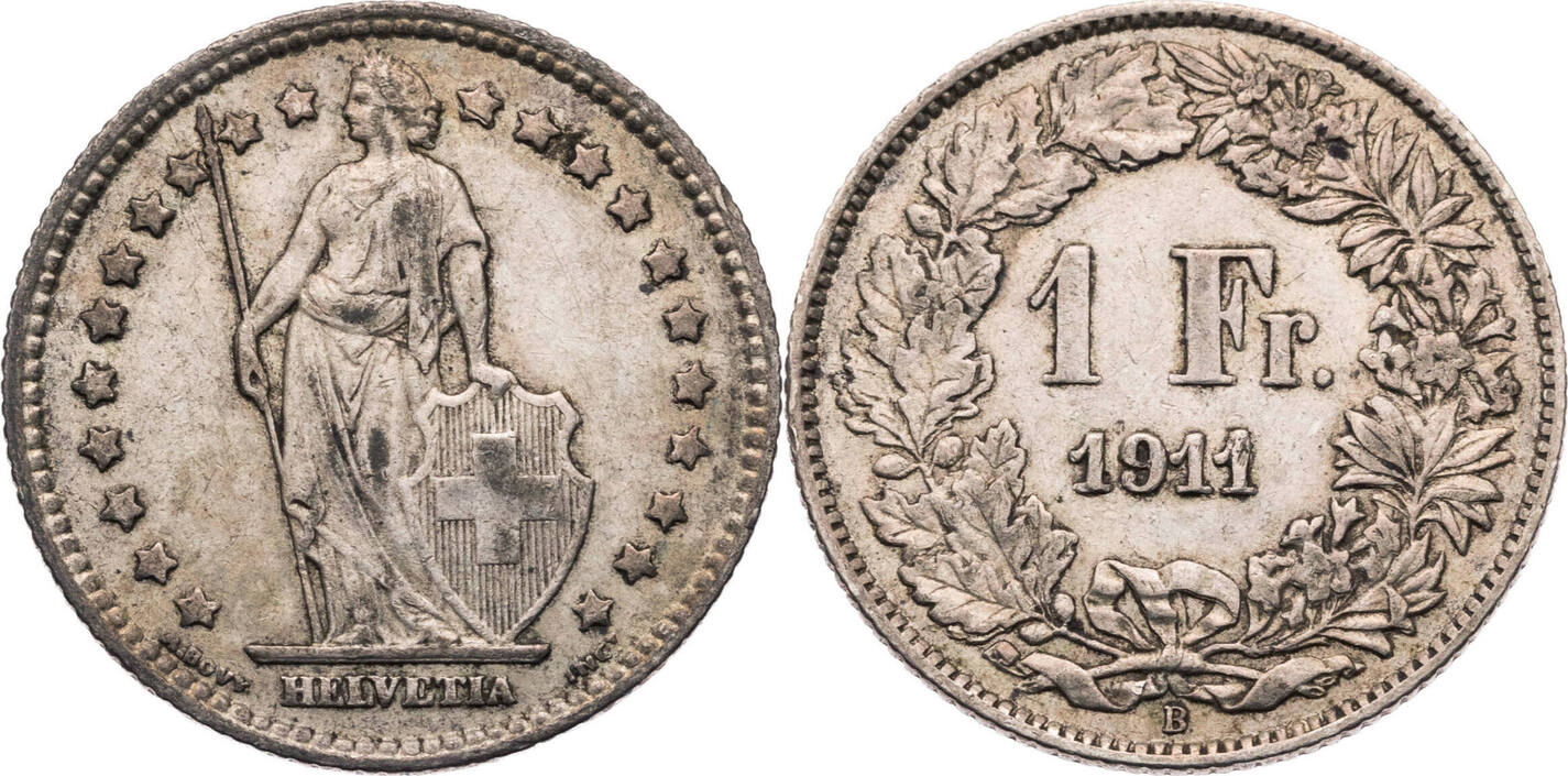 Schweiz 1 Franken 1911 B Helvetia - Kursmünze (1875-1967) ss-vz | MA-Shops