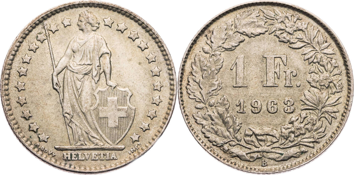 Schweiz 1 Franken 1963 B Helvetia - Kursmünze (1875-1967) ss-vz | MA-Shops
