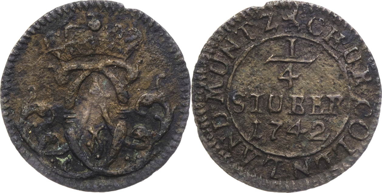 Köln - Erzbistum 1/4 Stüber 1742 Clemens August von Bayern (1723-1761 ...