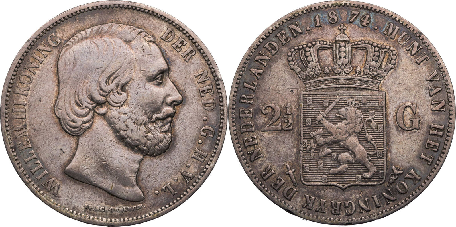 Niederlande 2½ Gulden 1874 Willem III (1849-1890) - Kursmünze (1849 ...