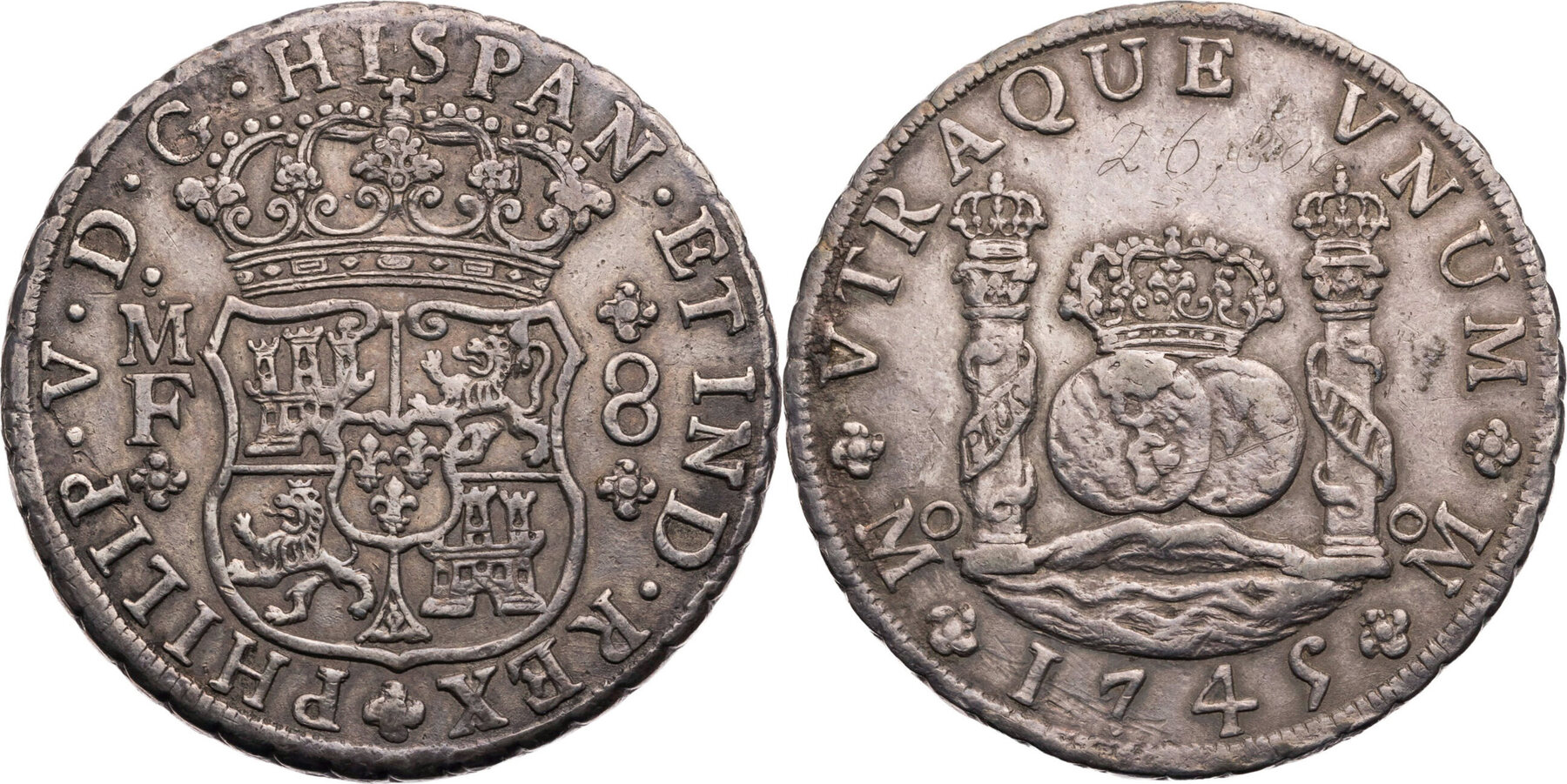 Mexiko 8 Reales 1745 Mo MF Philip V. (1700-1724, 1724-1746) ss ...