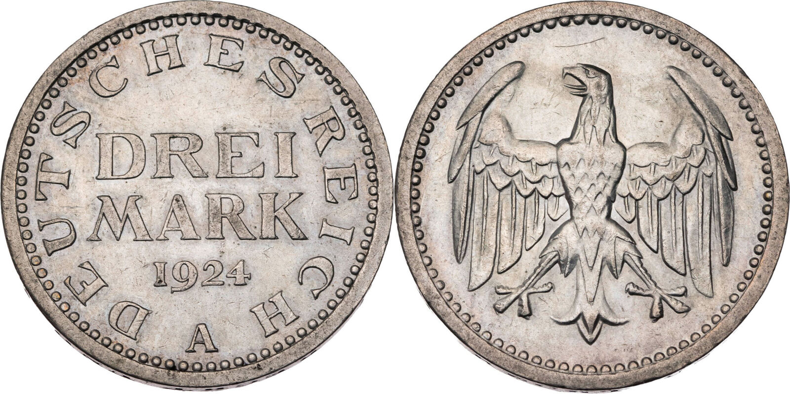 Weimarer Republik 3 Mark 1924 A Kursmünze ss-vz, Kratzer | MA-Shops