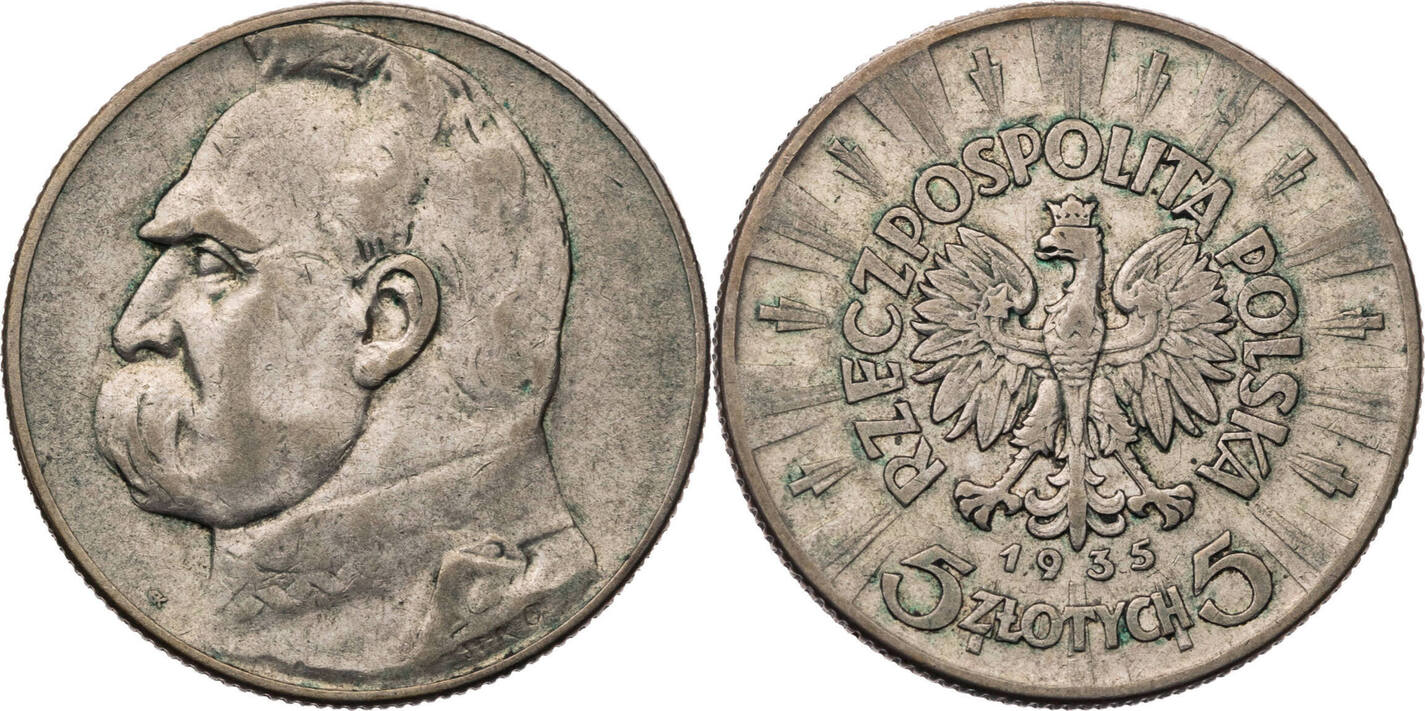 Polen 5 Zlotych 1935 Jozef Pilsudski - Kursmünze (1934-1938) ss | MA-Shops
