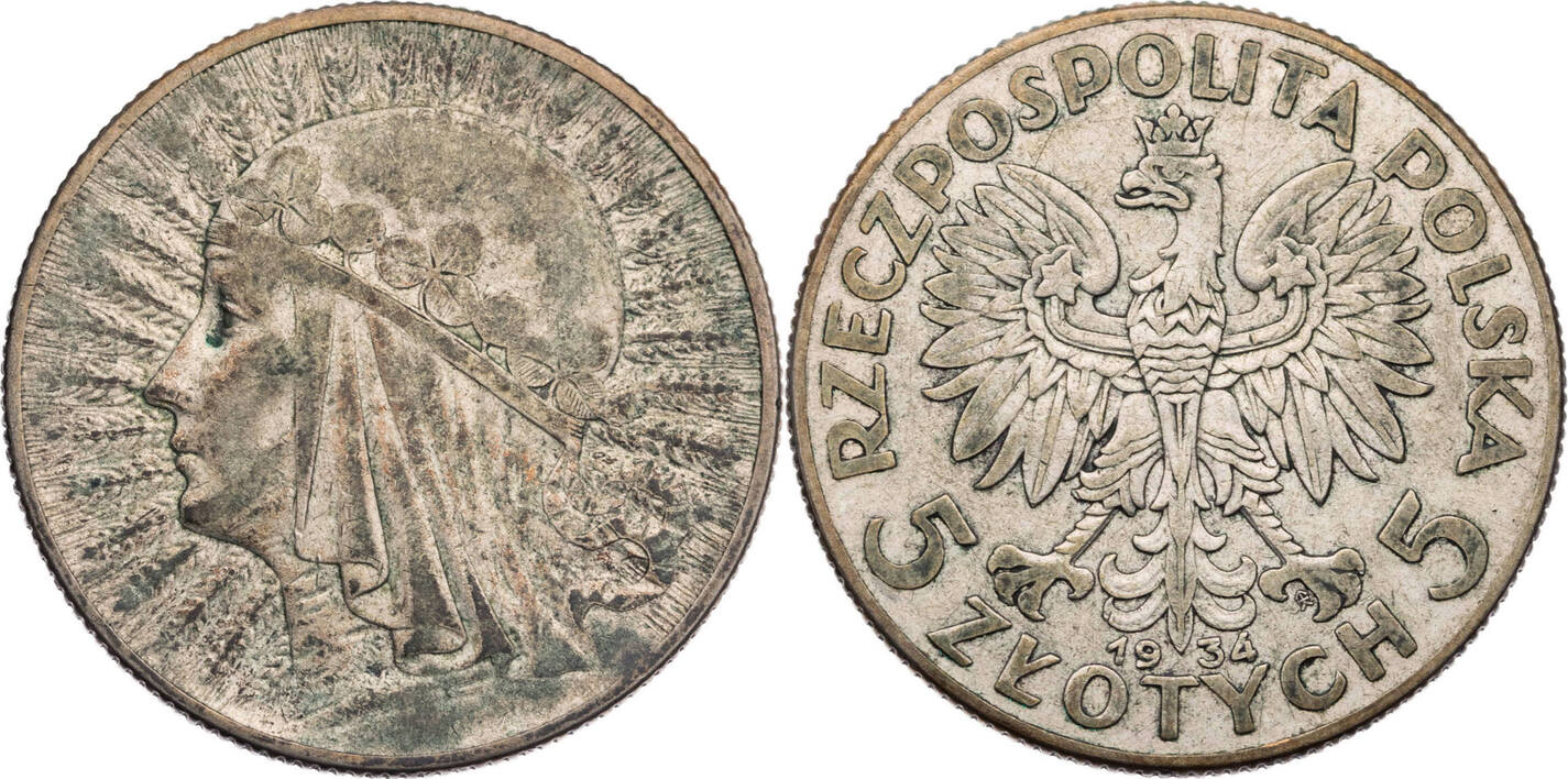 Polen 5 Zlotych 1934 MW Polonia - Kursmünze (1932-1934) ss | MA-Shops