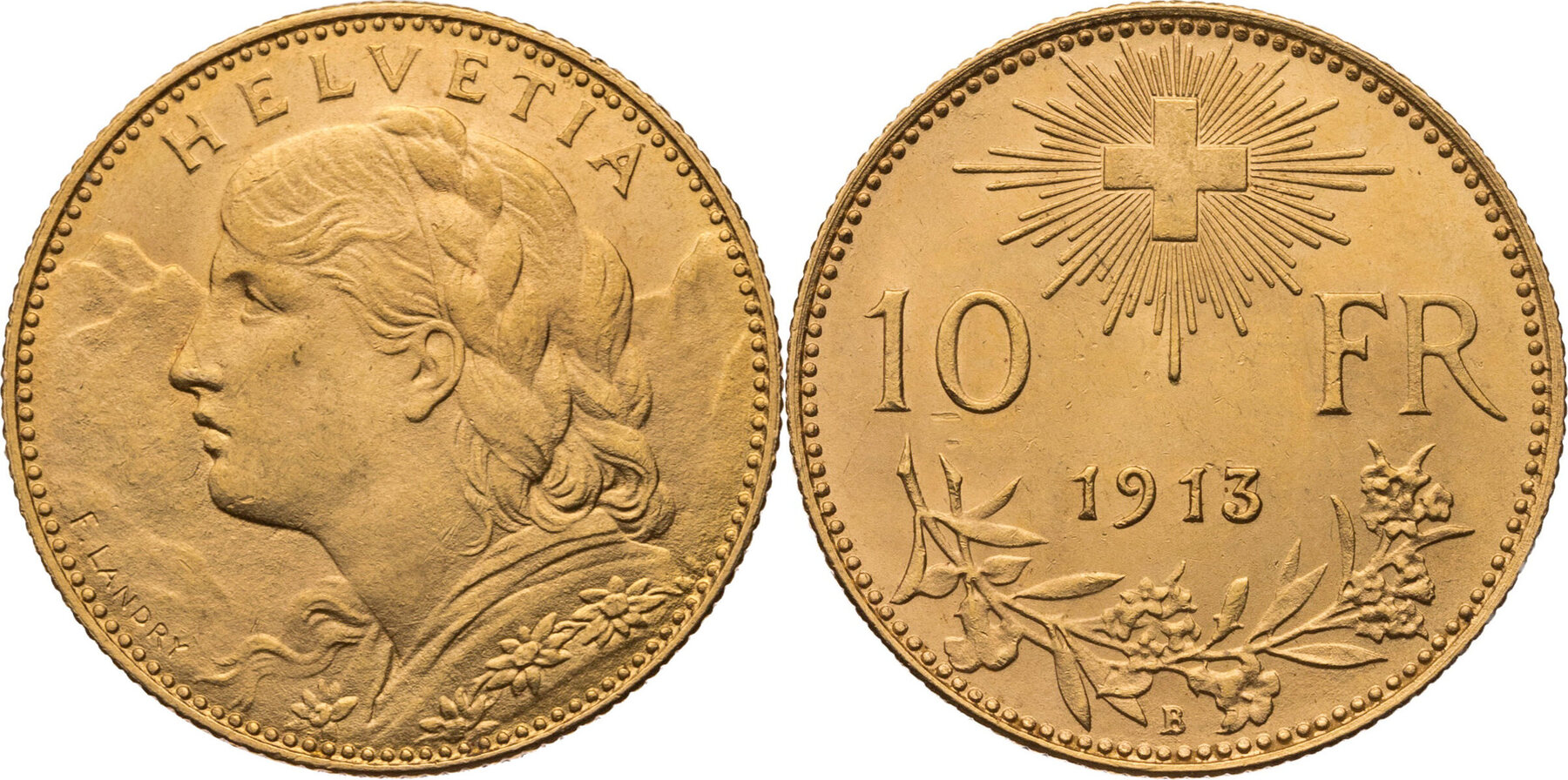 Schweiz 10 Franken 1913 B Vreneli - Kursmünze (1911-1922) vz | MA-Shops