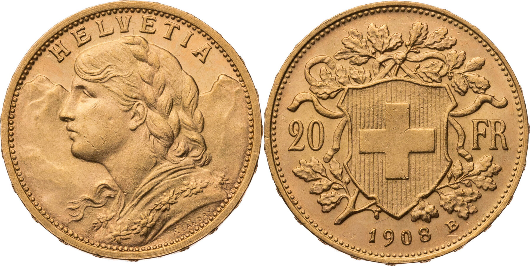 Schweiz 20 Franken 1908 B Vreneli - Kursmünze (1897-1949) vz | MA-Shops