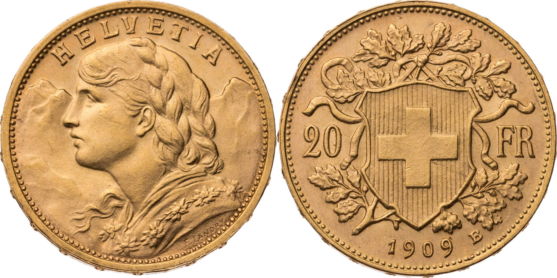 Schweiz 20 Franken 1909 B Vreneli - Kursmünze (1897-1949) vz | MA-Shops