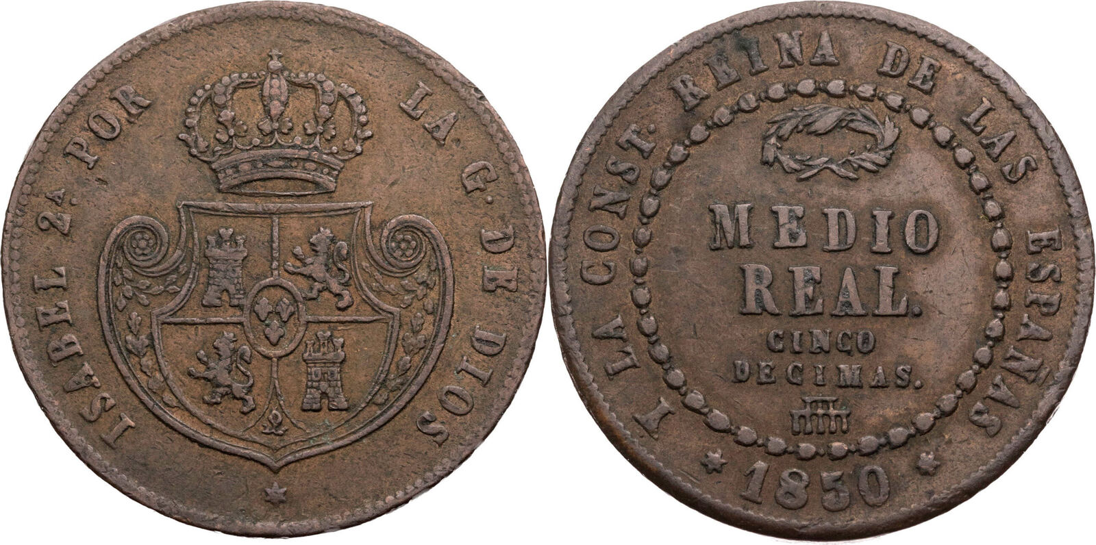 Spanien, Königreich 1/2 Real (Medio Real) 1850 Isabella II. (1833-1868) - Kursmünze (1848-1853 ...
