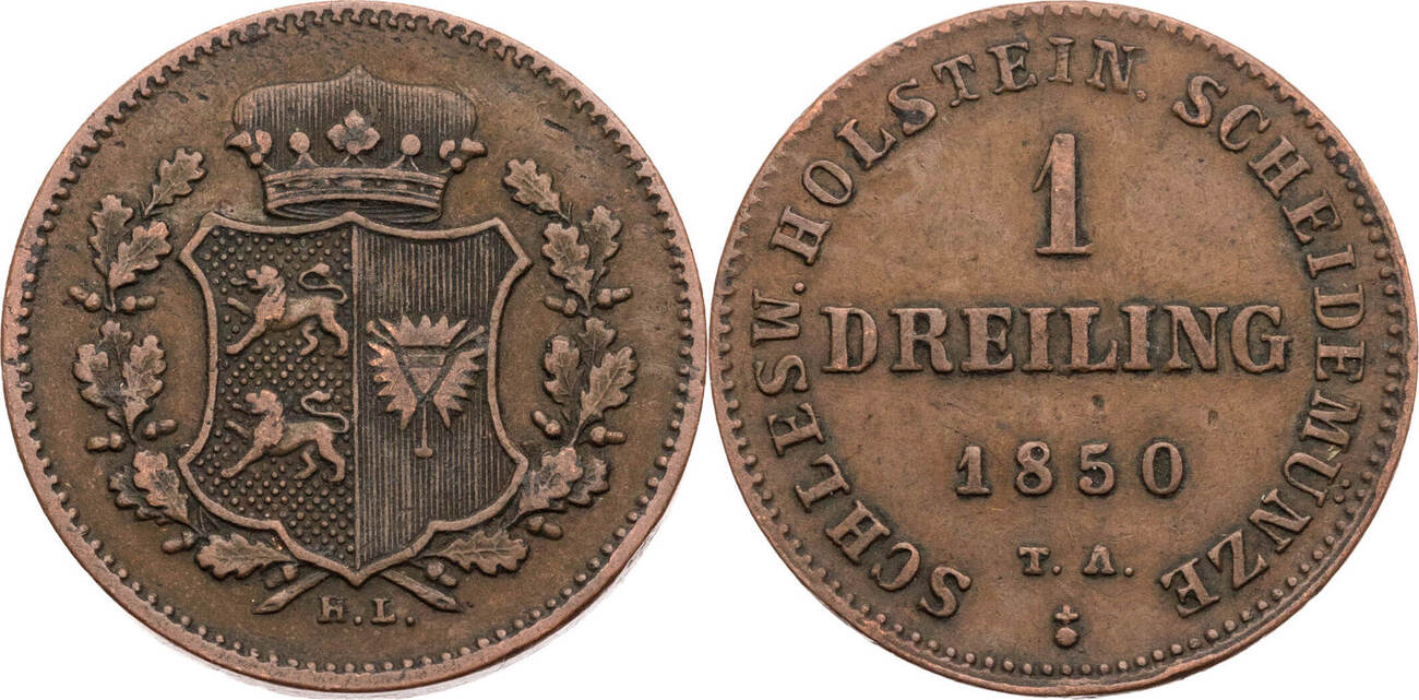 Schleswig-Holstein 1 Dreiling 1850 TA Unter Statthalterschaft (1848 ...