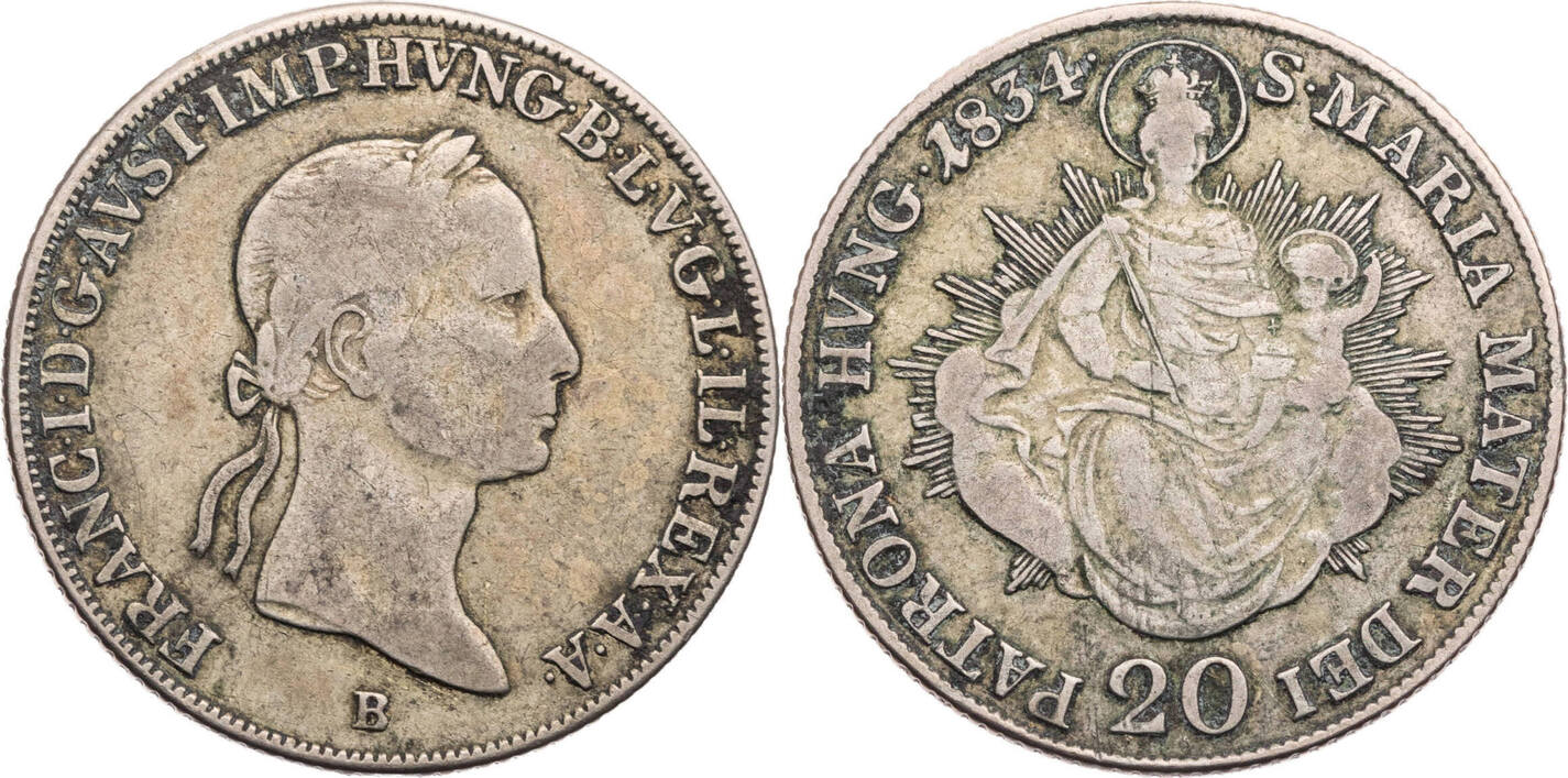 Ungarn, Königreich 20 Kreuzer 1834 B Franz I./II. (1792-1835) - Kursmünze (1831-1835) - Kremnitz ...