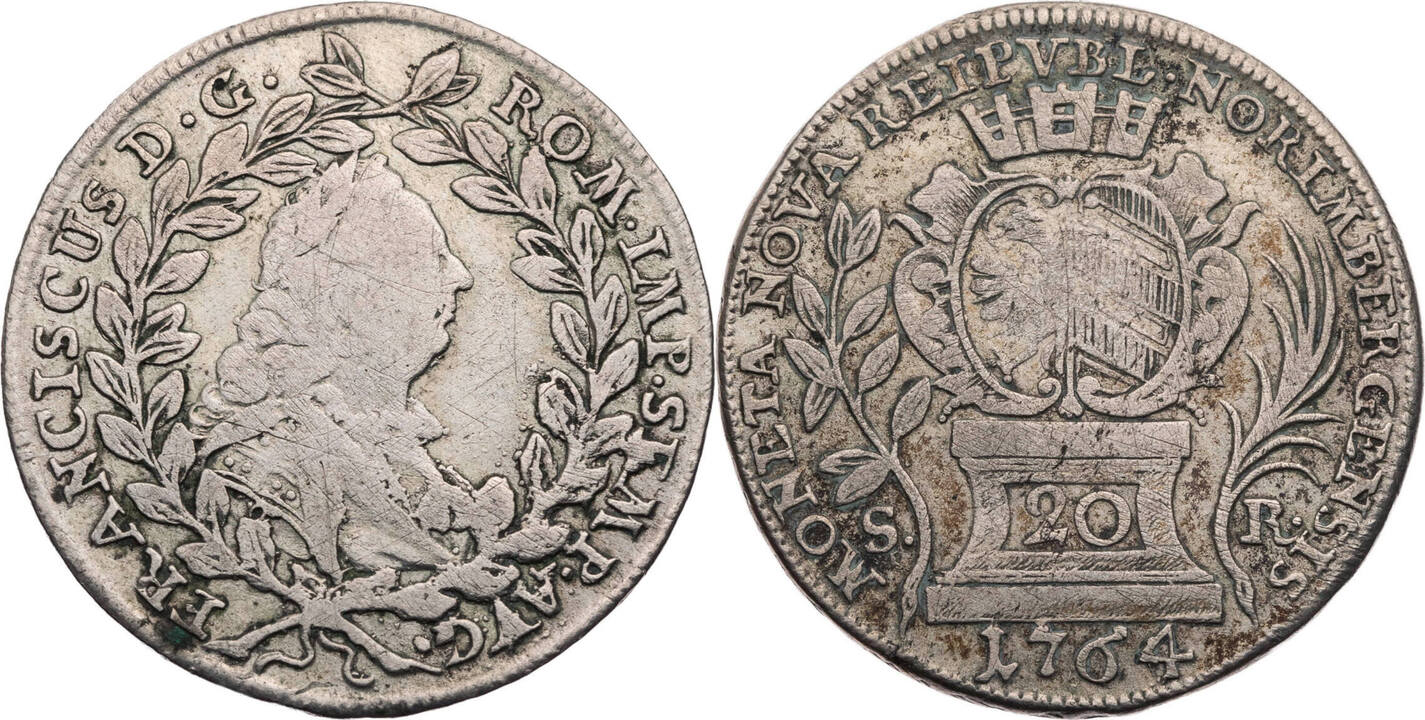 Nürnberg 20 Kreuzer 1764 SR Im Namen Franz I. Stefan (1745-1765) s-ss ...