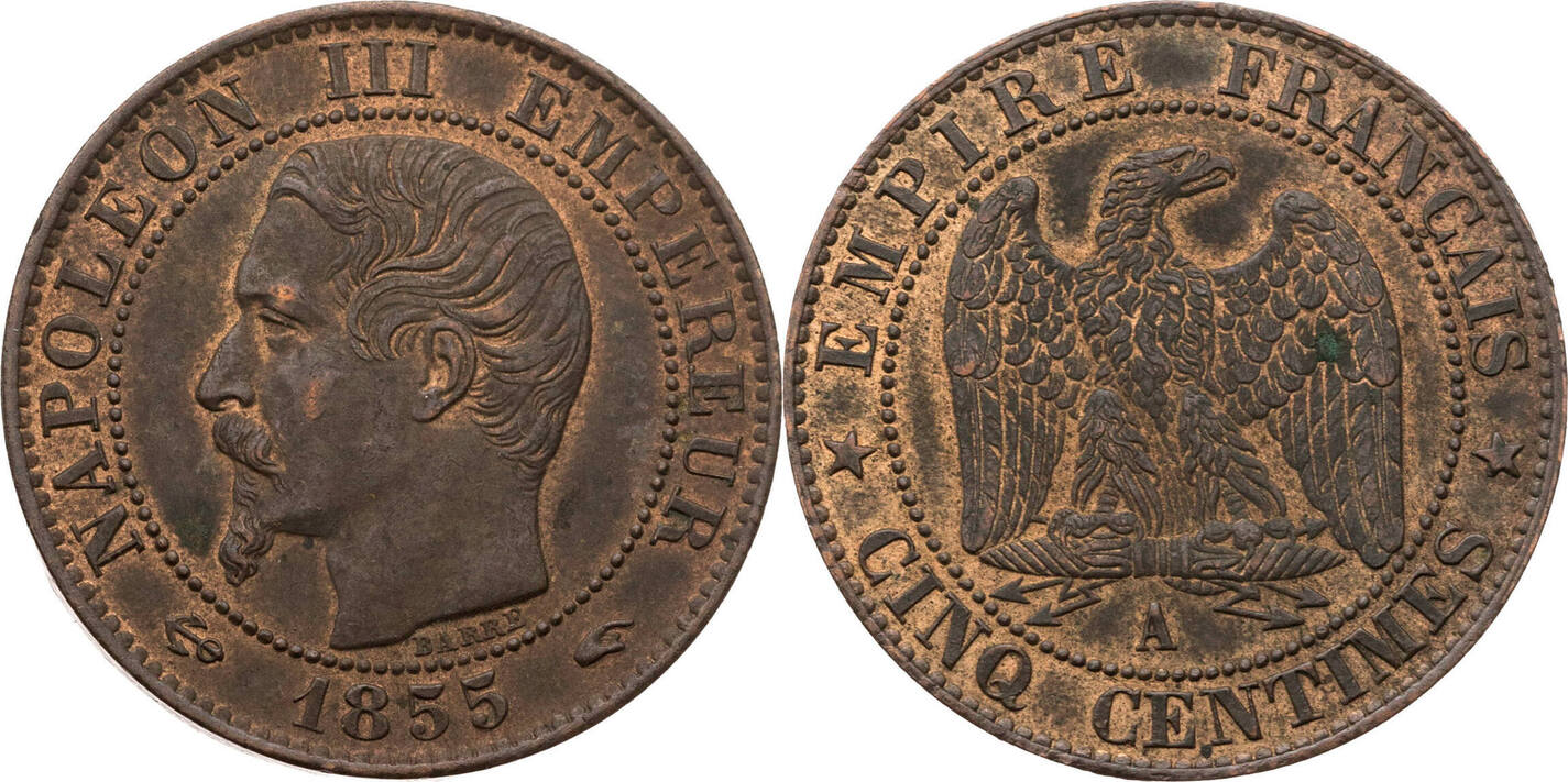 Frankreich, 2. Kaiserreich 5 Centimes 1855 A Napoleon III. (1852-1870) - Kursmünze (1853-1857 ...
