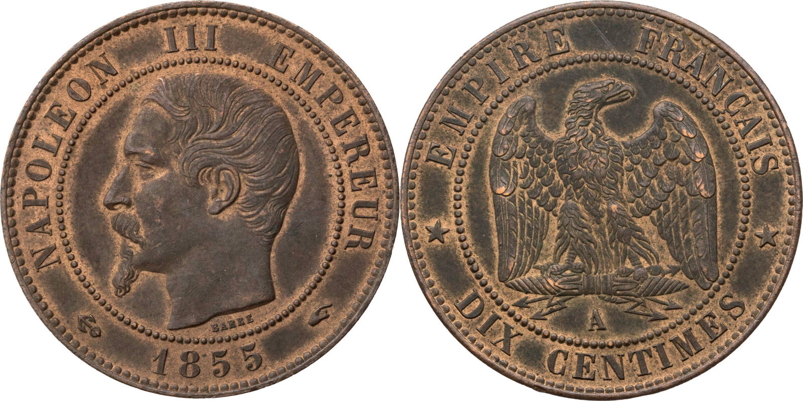 Frankreich, 2. Kaiserreich 10 Centimes 1855 A Napoleon III. (1852-1870) - Kursmünze (1861-1870 ...