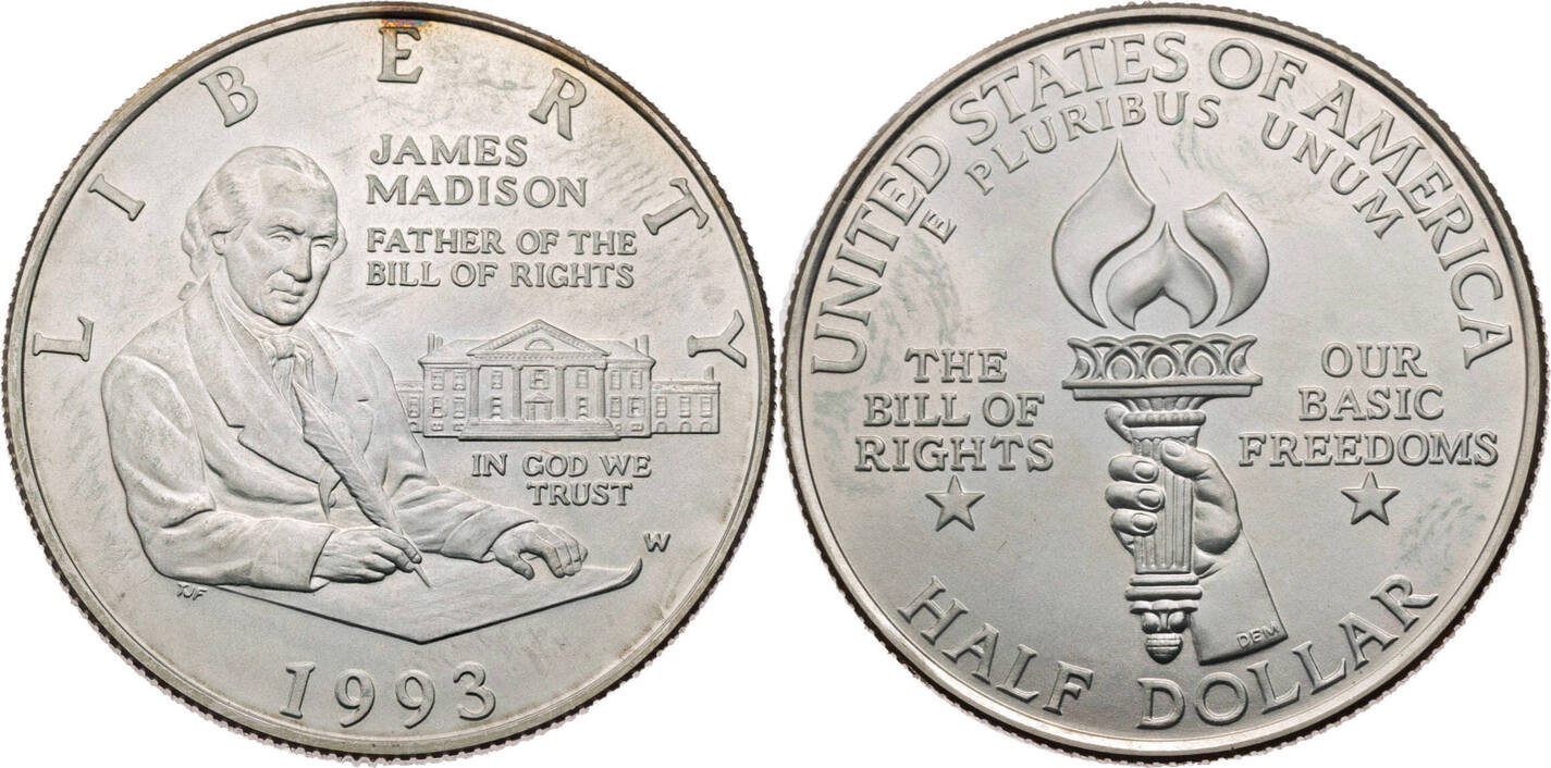 USA ½ Dollar 1993 W James Madison - Vater der Bill of Rights vz-st ...