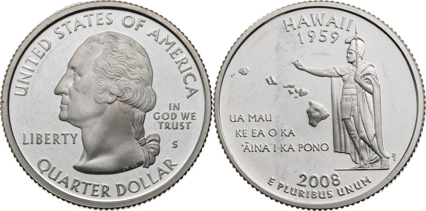 USA 1/4 Dollar / Quarter 2008 S Hawaii PP, berührt | MA-Shops