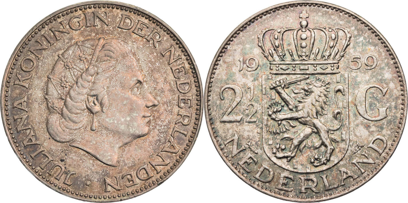 Niederlande 2½ Gulden 1959 Juliana (1948-1980) - Kursmünze (1959-1966 ...