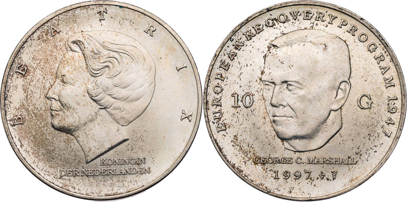 Niederlande 10 Gulden 1997 Beatrix - 50 Jahre Marshallplan / European ...
