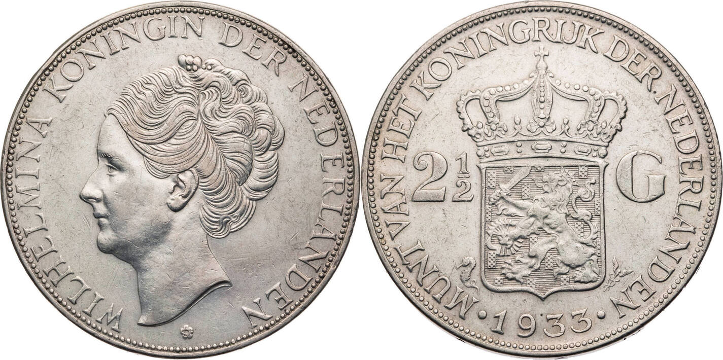 Niederlande 2½ Gulden 1933 Wilhelmina (1890-1948) - Kursmünze (1929 ...