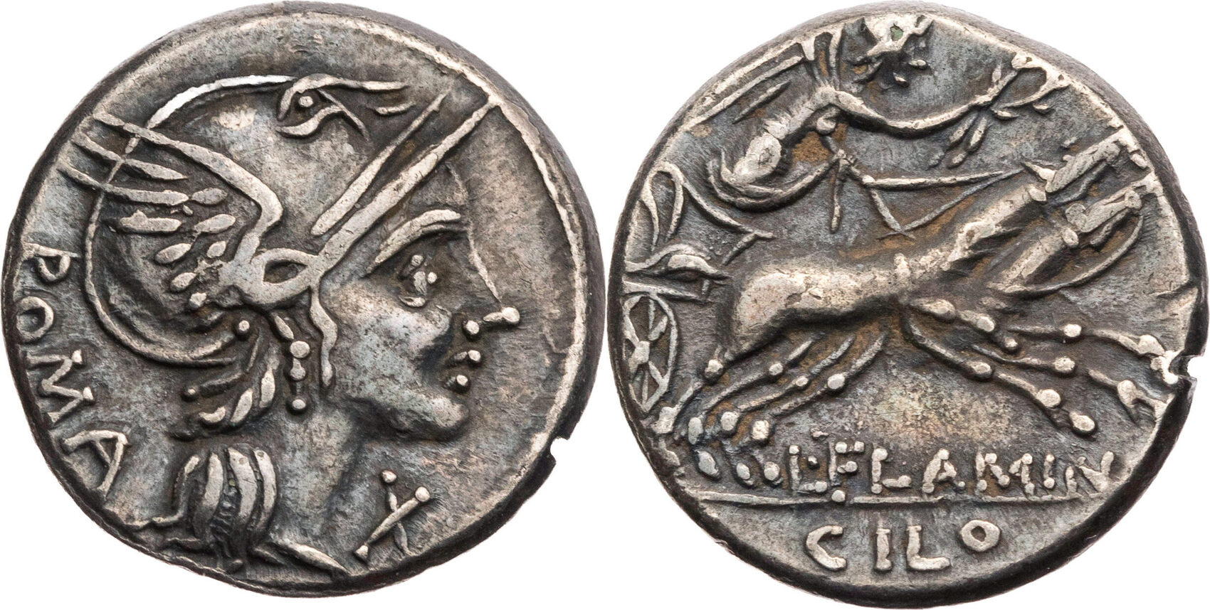 Römische Republik Denar 109/108 v. Chr. L. Flaminius Chilo, Kopf der ...
