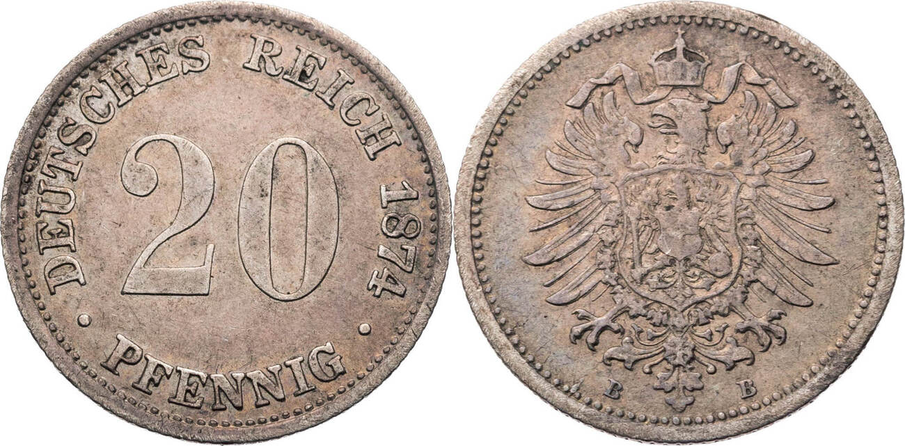 Kaiserreich 20 Pfennig 1874 B Kursmünze (1873-1877) s-ss | MA-Shops