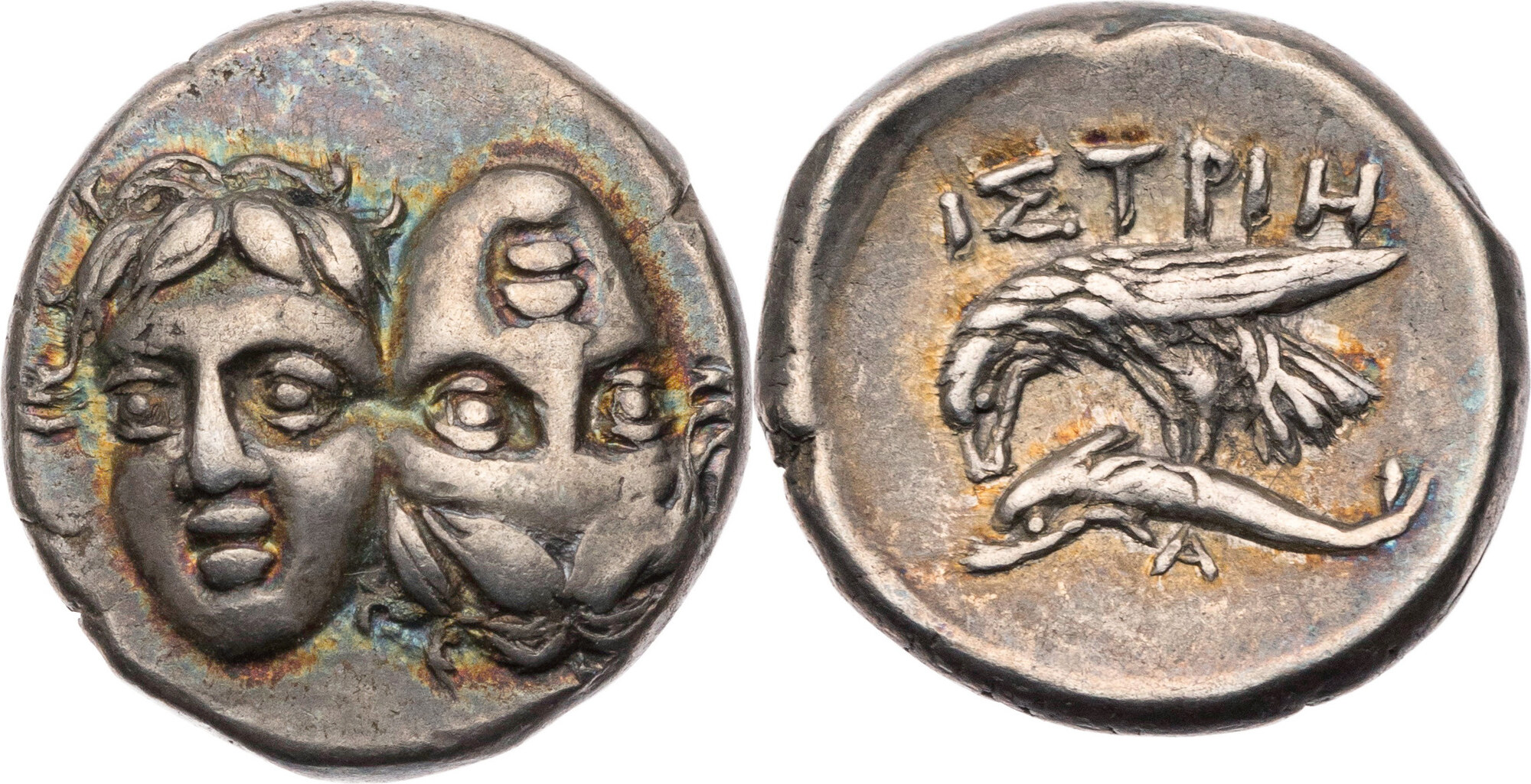 Moesien Drachme 4. Jh. v. Chr. Istros, Jünglingsköpfe / Seeadler auf ...