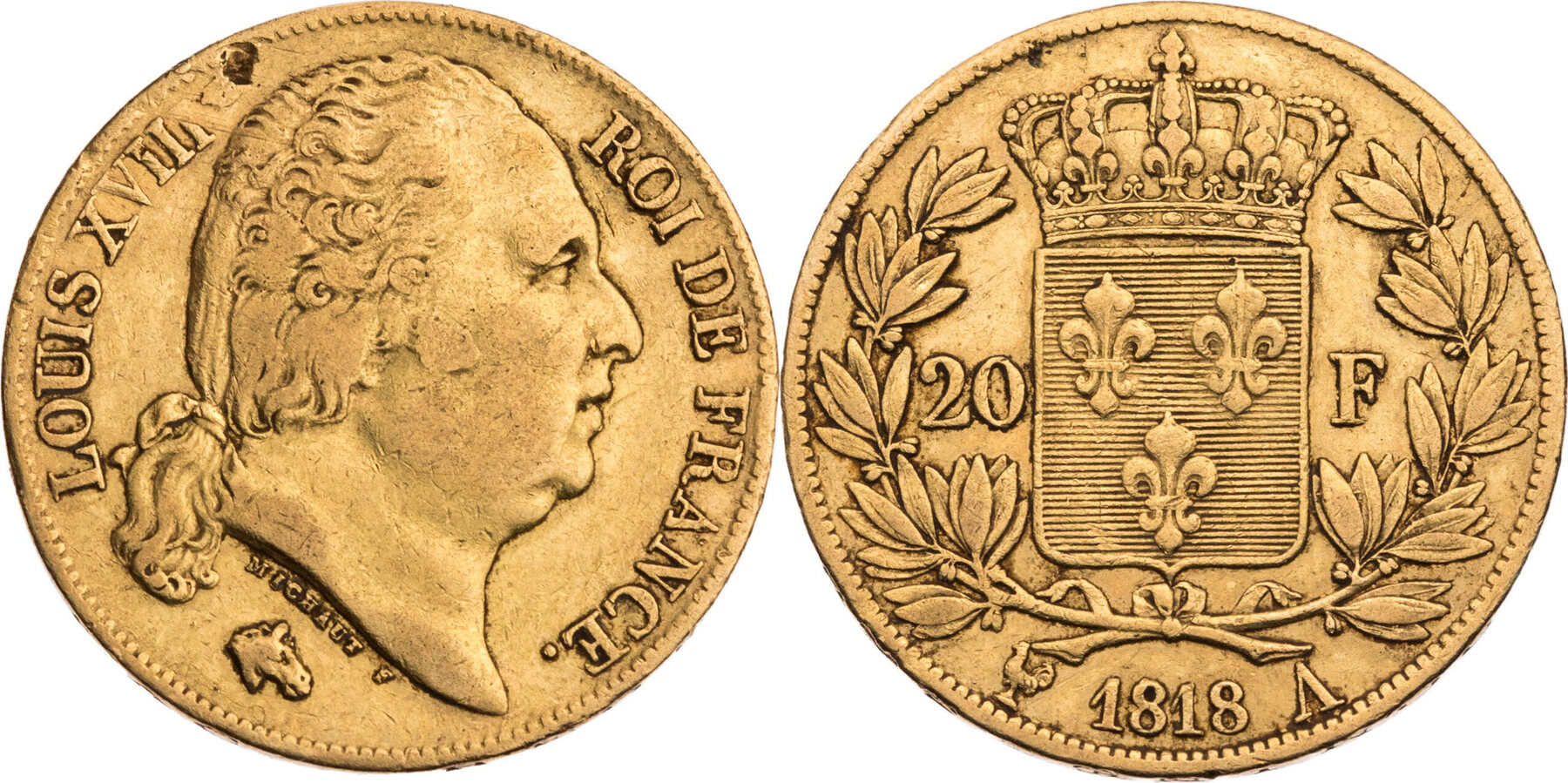 Frankreich 20 Francs 1818 A Ludwig XVIII. (1815–1824) - Kursmünze (1816-1824) ss, Kratzer, Rf ...