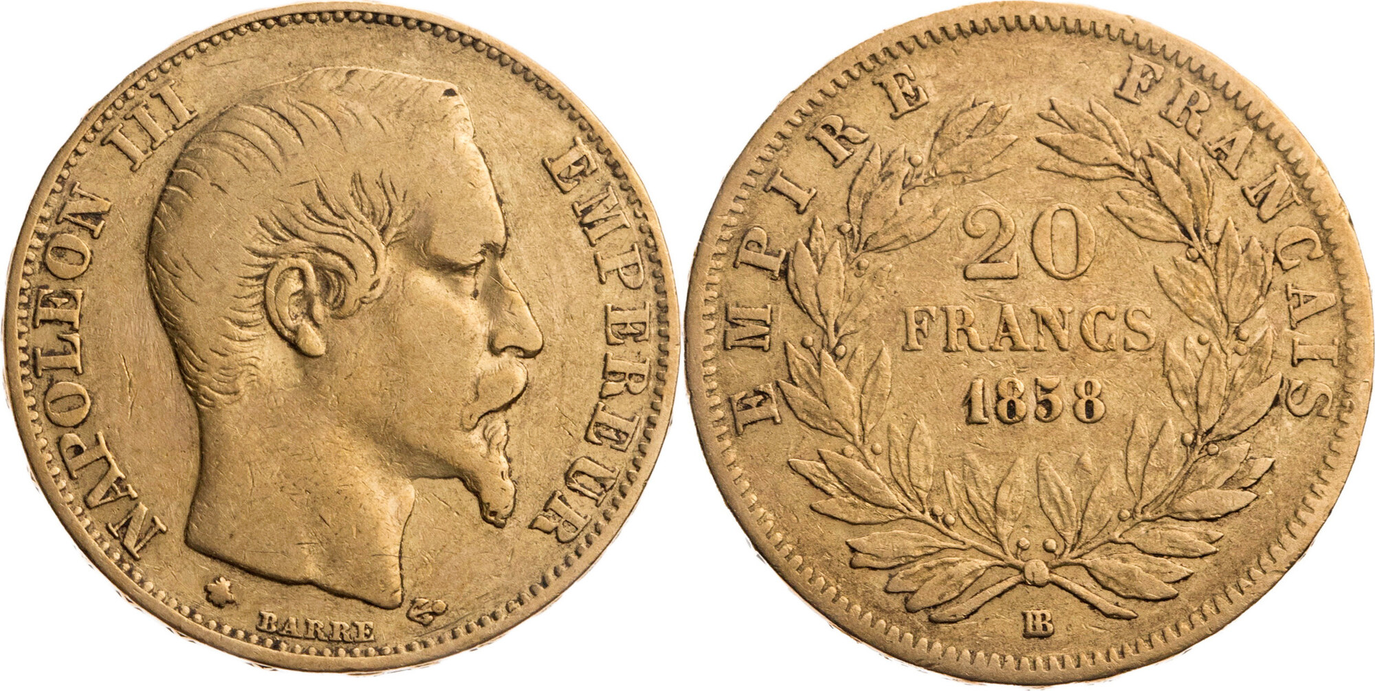 Frankreich, 2. Kaiserreich 20 Francs 1858 BB Napoleon III. (1852-1870) - Kursmünze (1853-1860) s ...