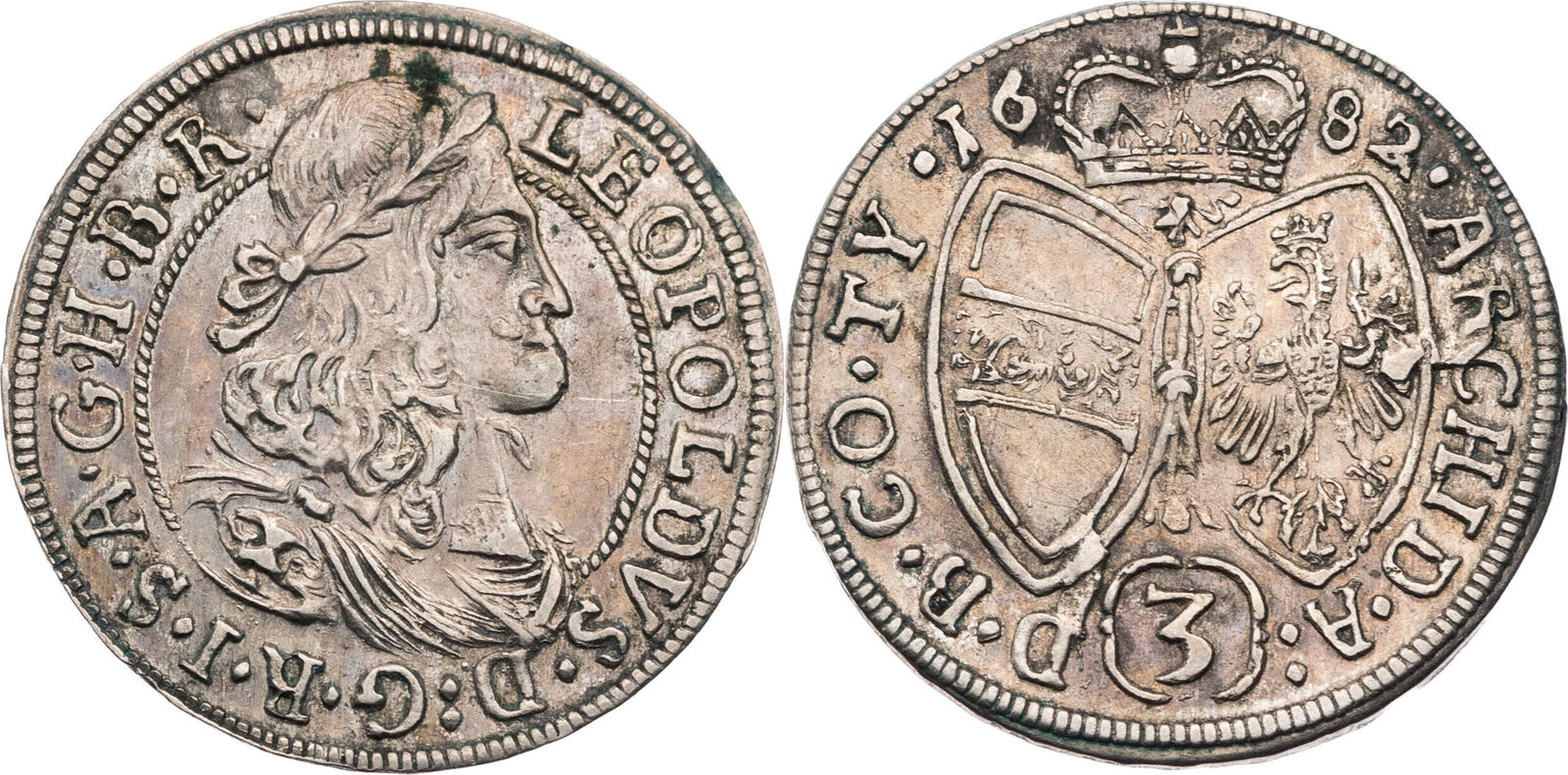RDR, Österreich, Hall 3 Kreuzer 1682 Leopold I. (1658-1705) vz, Fleck | MA-Shops