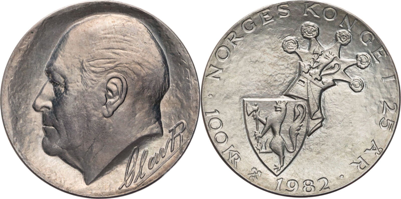 Norwegen 100 Kroner 1982 Olav V. 25 jähriges Kronjubiläum vz | MA-Shops